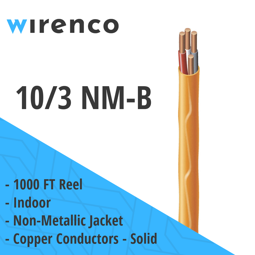 10/3 NM-B, Non-Metallic, Sheathed Cable, Residential Indoor Wire, Equi ...